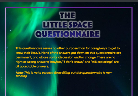 The Little Space Question Sheet (CGL Relationships) - The Kinky Pinky